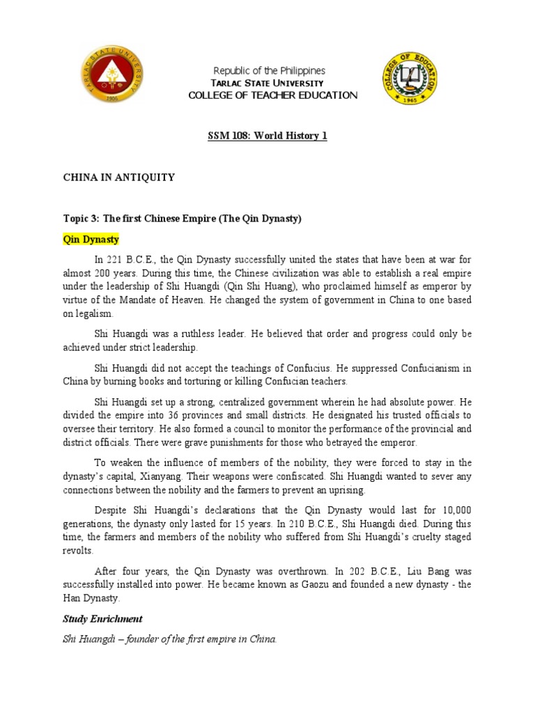 Qin and Han Dynasty | PDF | Han Chinese | History Of China