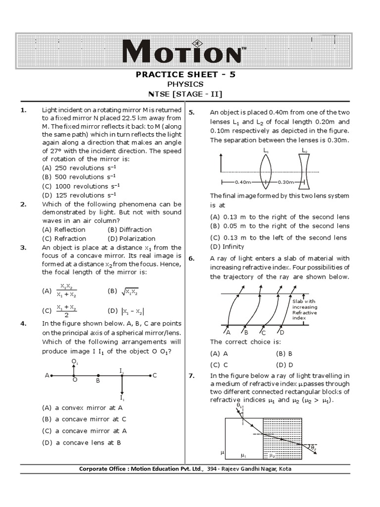 NTSE Physics Practice Sheet 5 | PDF | Sound | Waves
