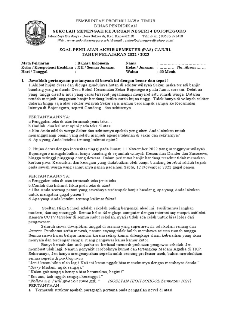 Soal BIN XII PAS Ganjil 2022 - 2023 | PDF