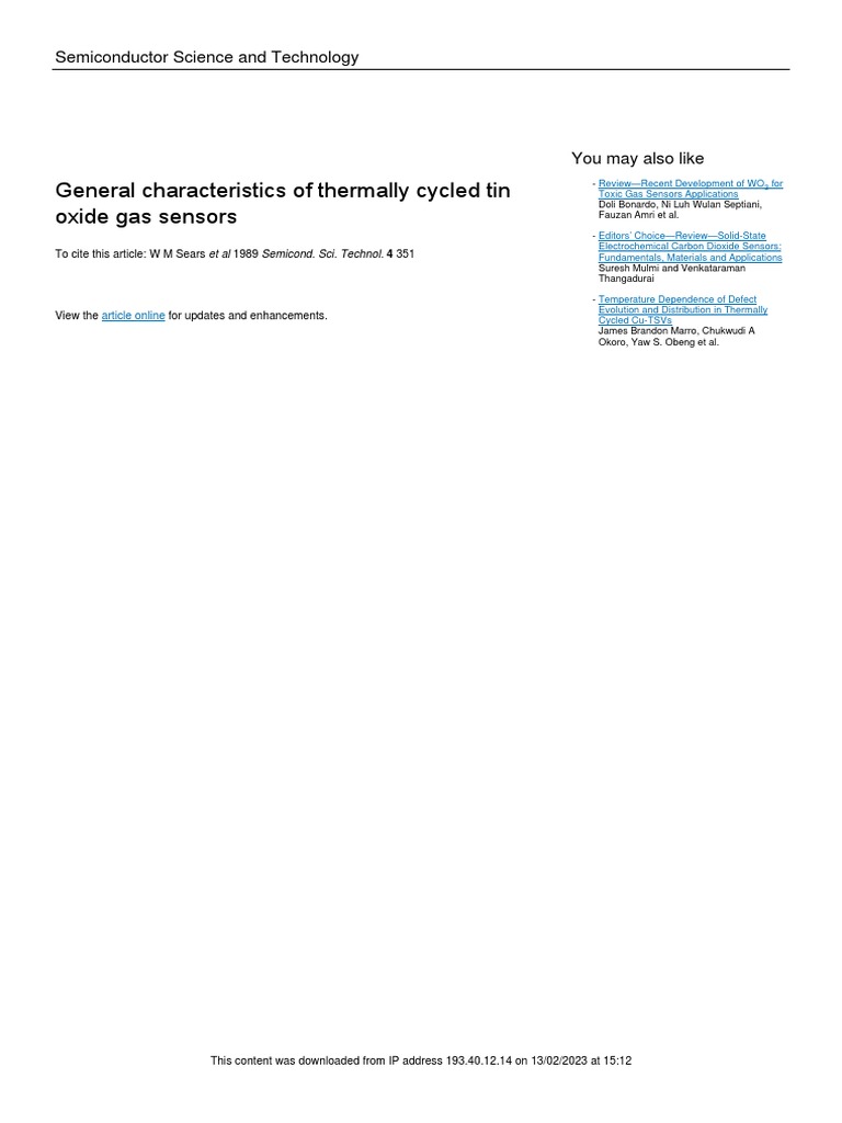 General Characteristics of Thermally Cycled Tin Oxide Gas Sensors 1989 | PDF | Electrical ...