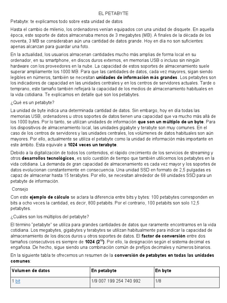 El Petabyte | PDF | Byte | Memoria USB