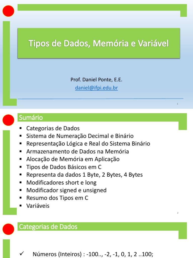 S2 Tipos Dados Memória Variáveis PDF | PDF | Byte | Mordeu
