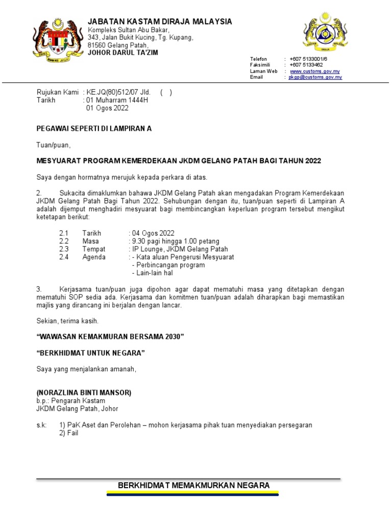 Surat Mesyuarat Program Kemerdekaan | PDF