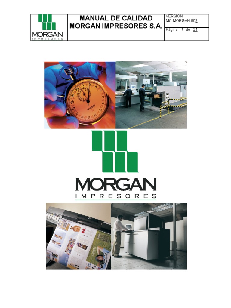 Manual Calidad Morgan Impresores | PDF | Gestión de la calidad | Calidad (comercial)