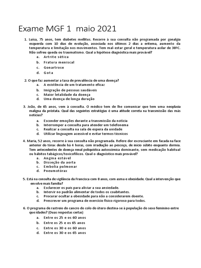 Exame MGF1 - Normal Mai - 2021 | PDF | Hipertensão | Família