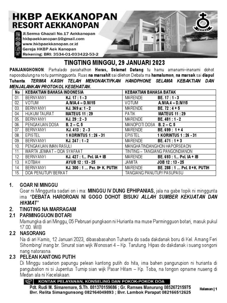 KEGIATAN JEMAAT MINGGU INI | PDF