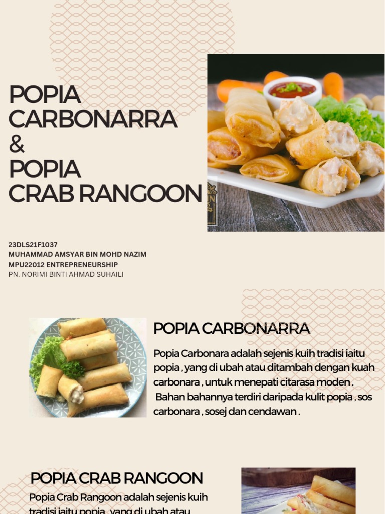 Popia Carbonarra And Crab Rangoon Pdf Cooking Cuisine