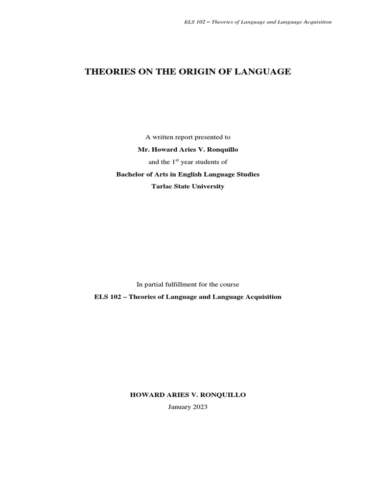 Exploring the Origins and Early Theories of Human Language Development ... Exploring the Origins and Early Theories of Human Language Development ...
