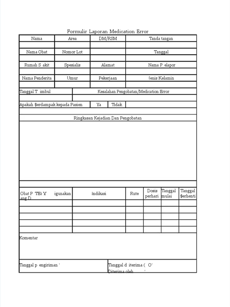 PDF Formulir Pelaporan Medication Error - Compress | PDF
