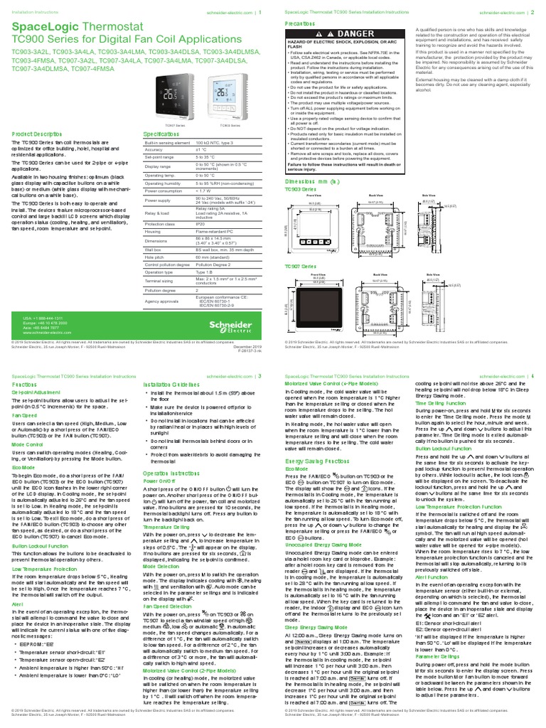 TC900 Series Digital Fan Coil Thermostat Installation Sheet PDF | PDF ...