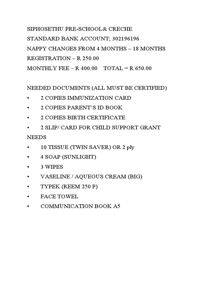Siphosethu Preschool 4 - 18 Months | PDF