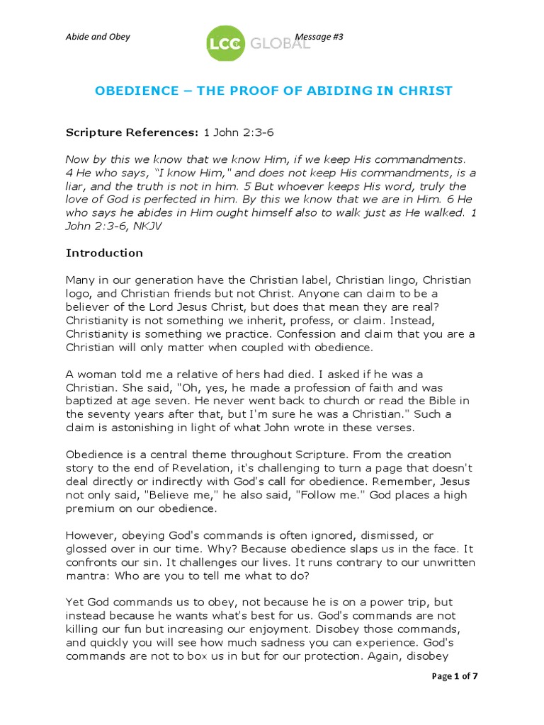 Abide Through Obedience | PDF | Jesus | Ten Commandments
