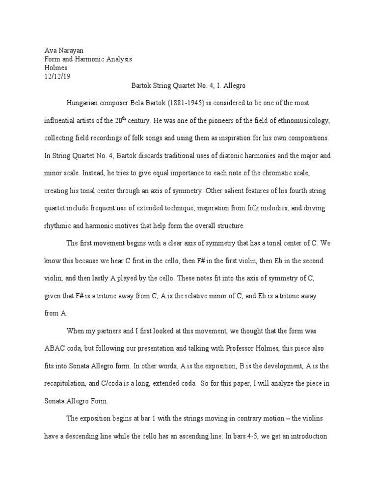 Analysis of Bartók's String Quartet No. 4 | PDF | Violin | Cello