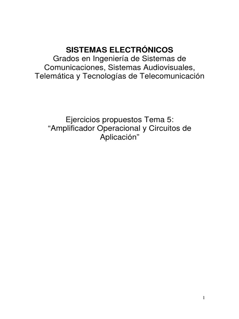 Ejercicios Tema 5 | Descargar gratis PDF | Amplificador operacional | Amplificador
