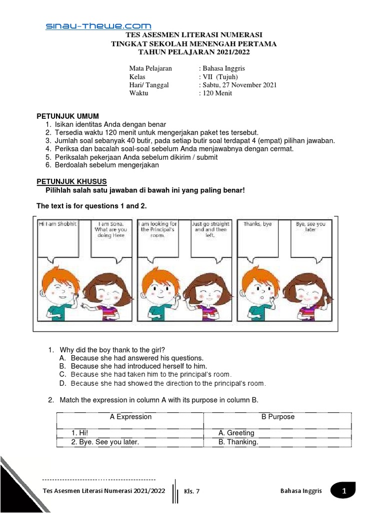 Soal Asesmen Bahasa Inggris Kelas 7 PDF | PDF