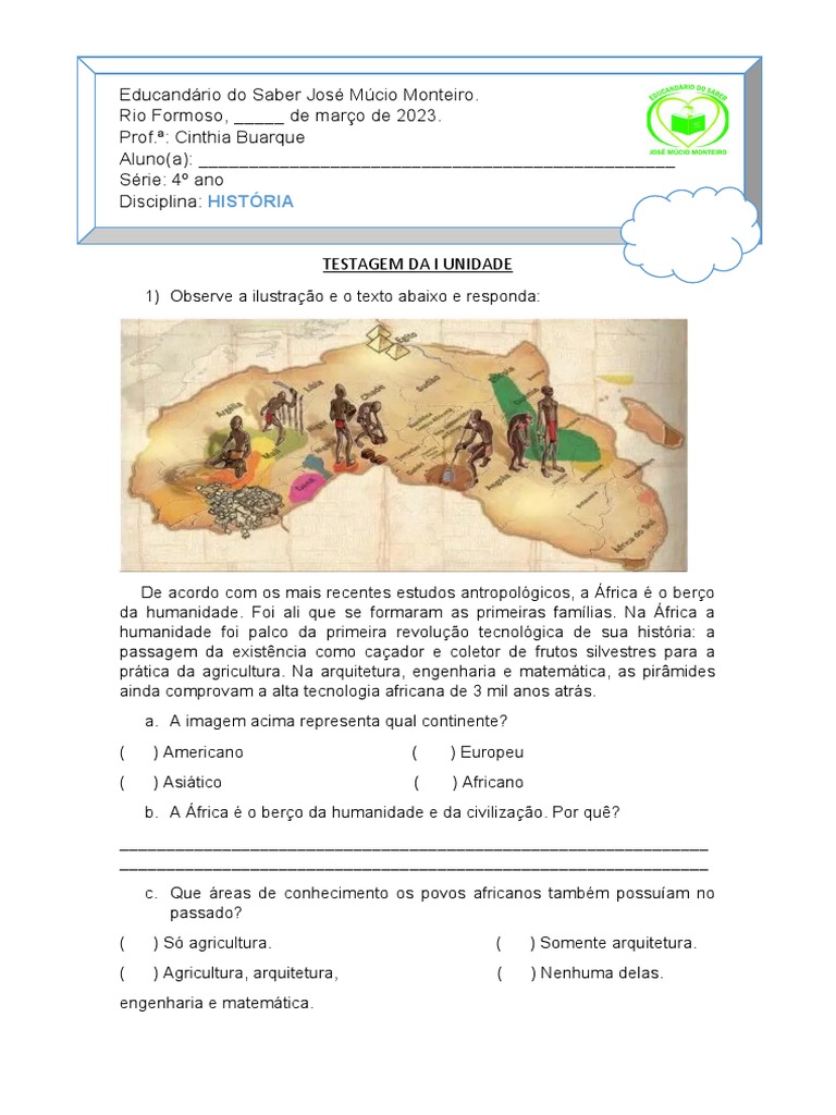 África: Berço da Humanidade no 4º Ano | PDF | Criacionismo | Humano