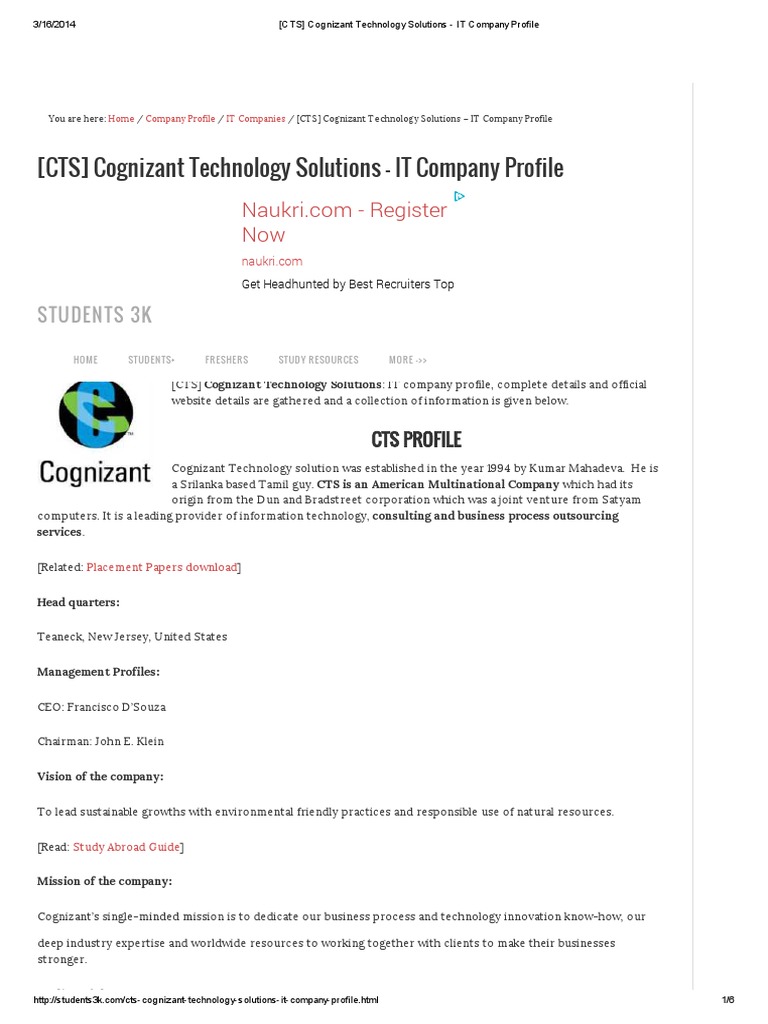 CTS Cognizant Technology Solutions IT C | PDF | Computing | Information Technology