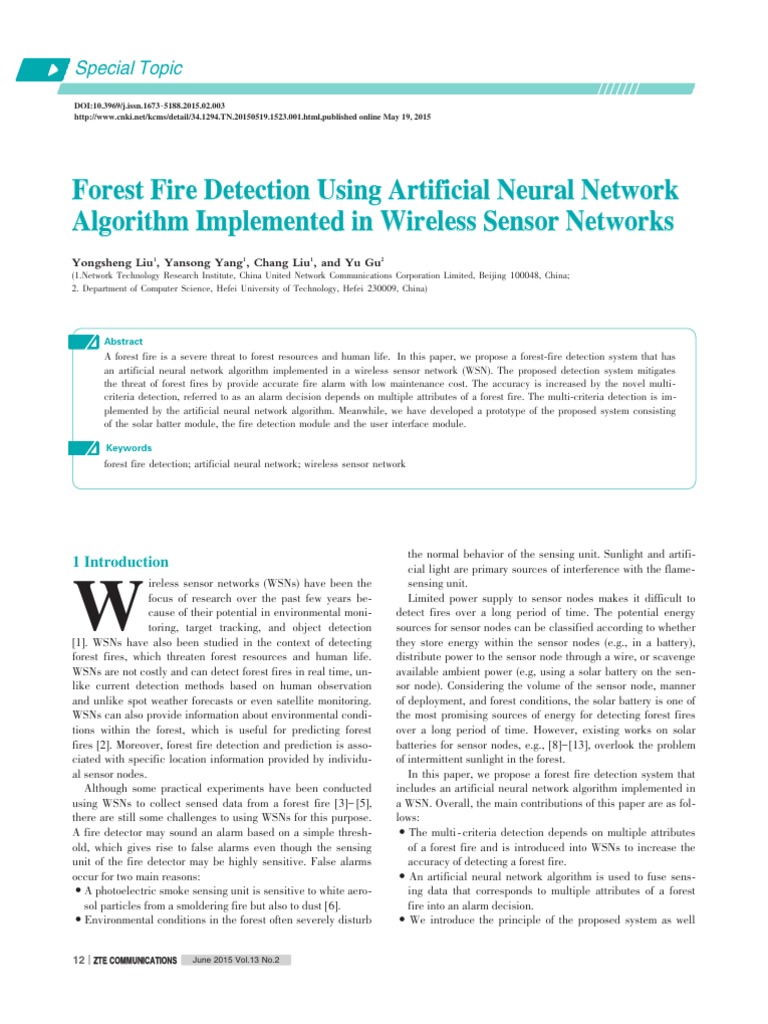 Forest Fire Detection Using Artificial Neural Network Algorithm Implemented In Wireless Sensor