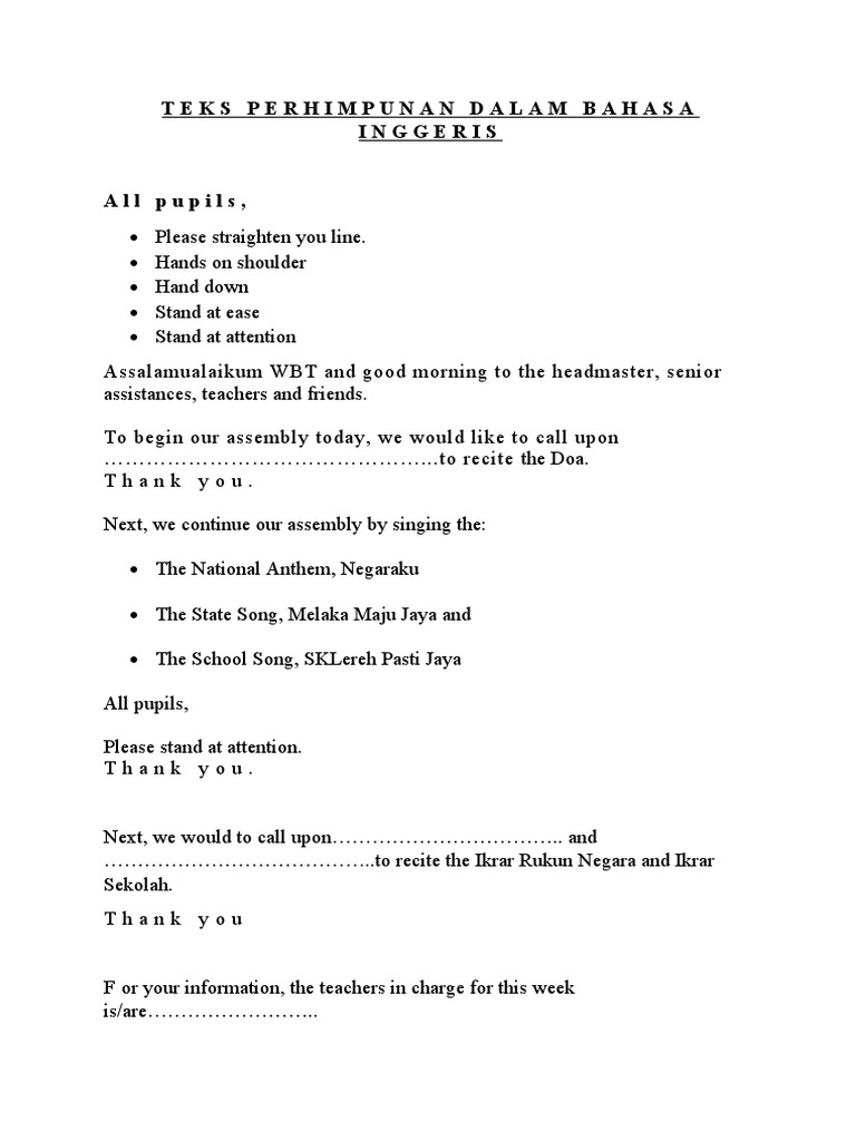 English Assembly Script | PDF