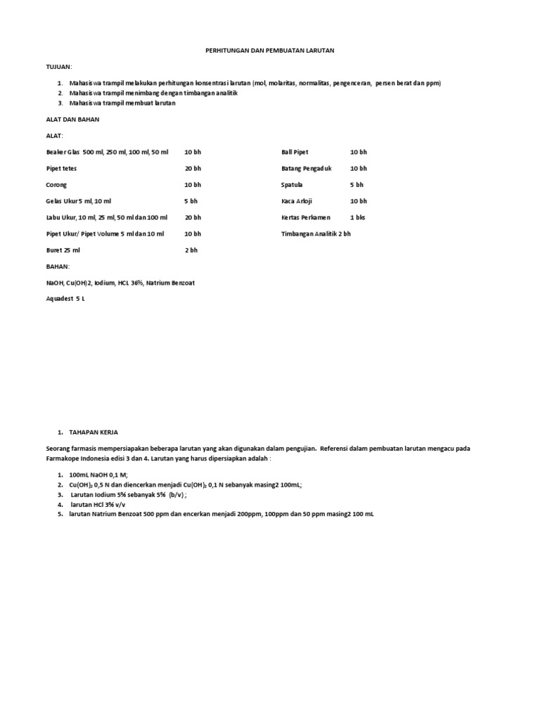 Soal PERHITUNGAN DAN PEMBUATAN LARUTAN | PDF