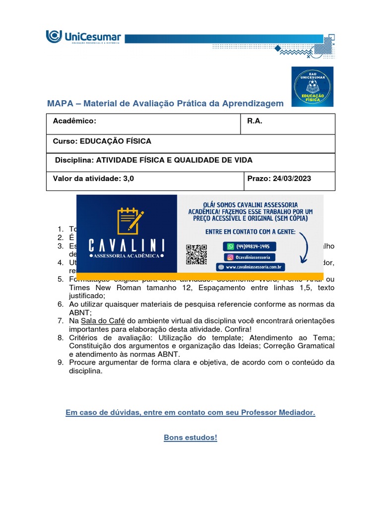 Mapa - Atividade Física e Qualidade de Vida - 51-2023 | PDF | Índice de massa corporal ...