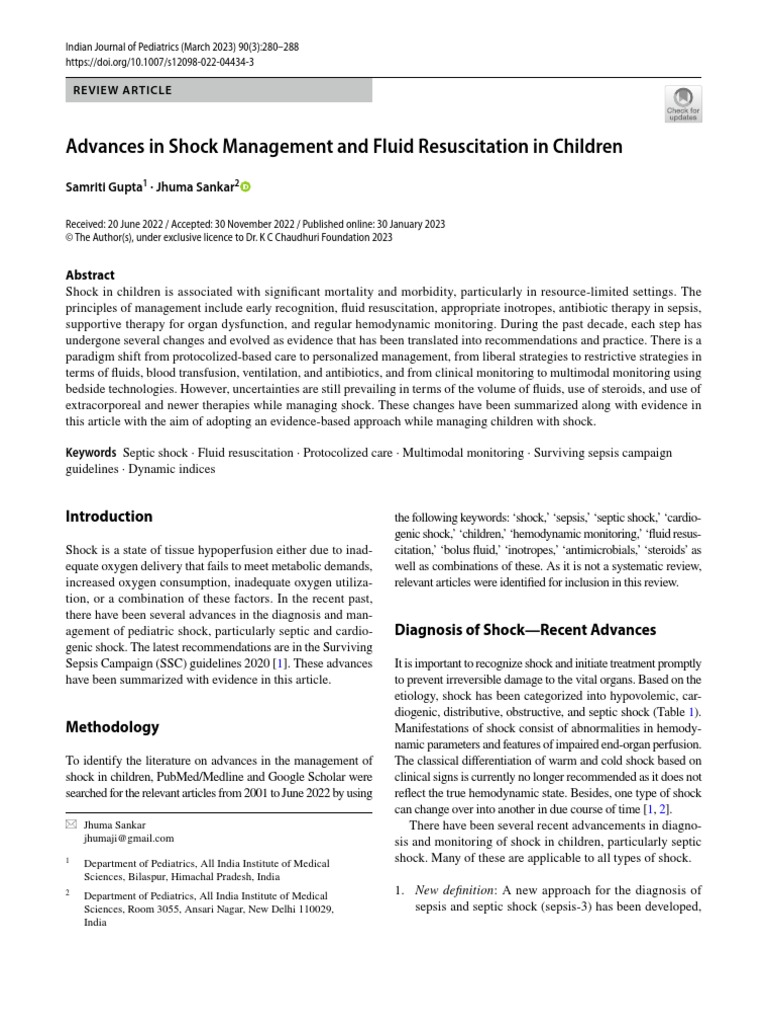 Advances in Shock Management and Fluid Resuscitation in Children | PDF ...