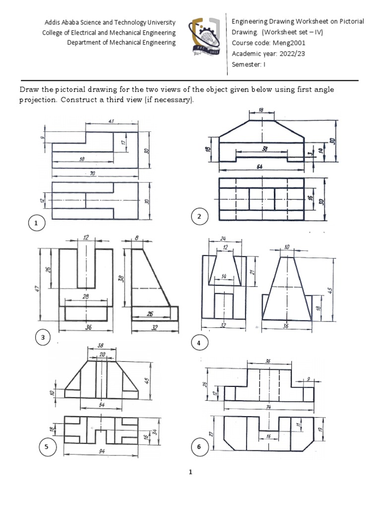 AASTU - Pictorial Drawing - Worksheet - Set 04 | PDF