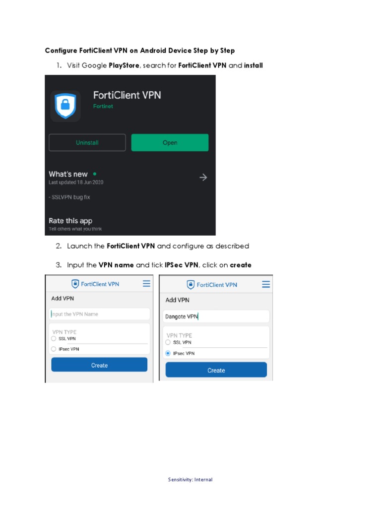 Configure FortiClient VPN On Android Device Step by Step PDF | PDF