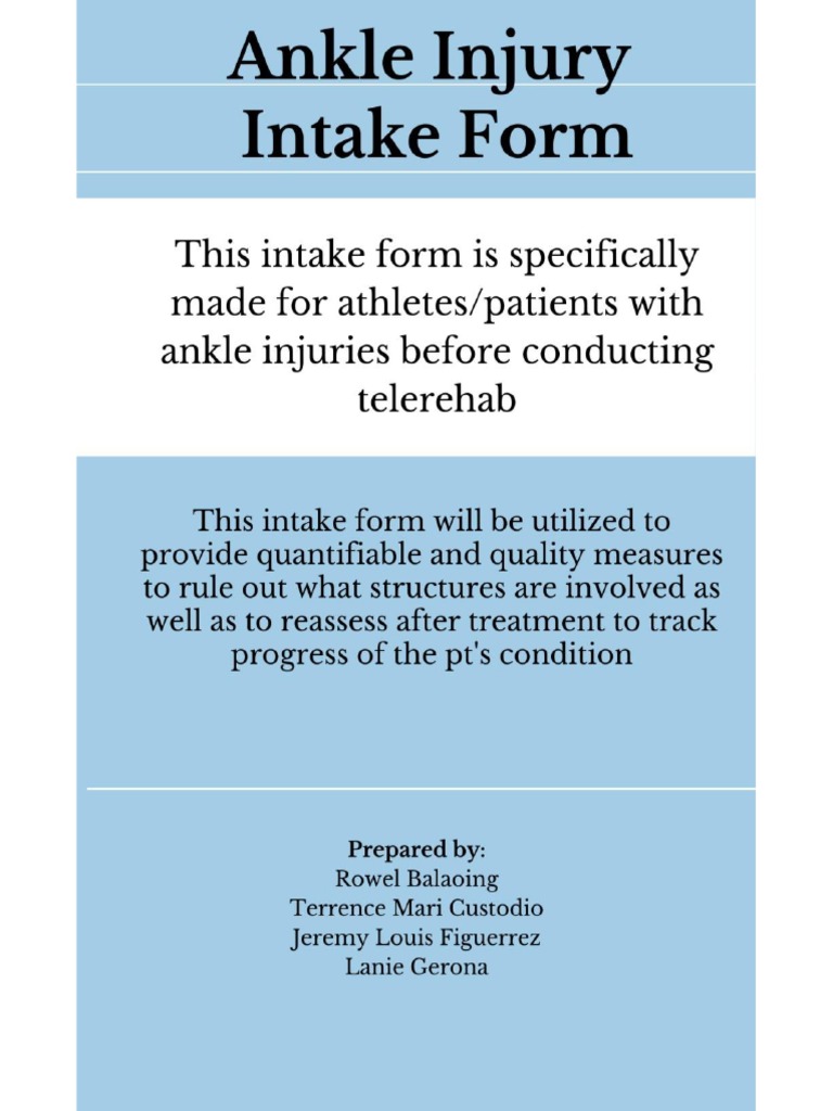 Ankle Injury Intake Form | PDF | Pain | Paresthesia