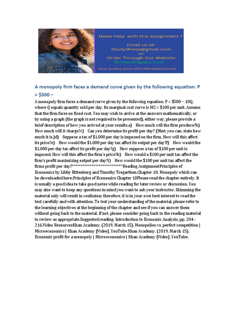 A Monopoly Firm Faces A Demand Curve Given by The | PDF A Monopoly Firm Faces A Demand Curve Given by The | PDF