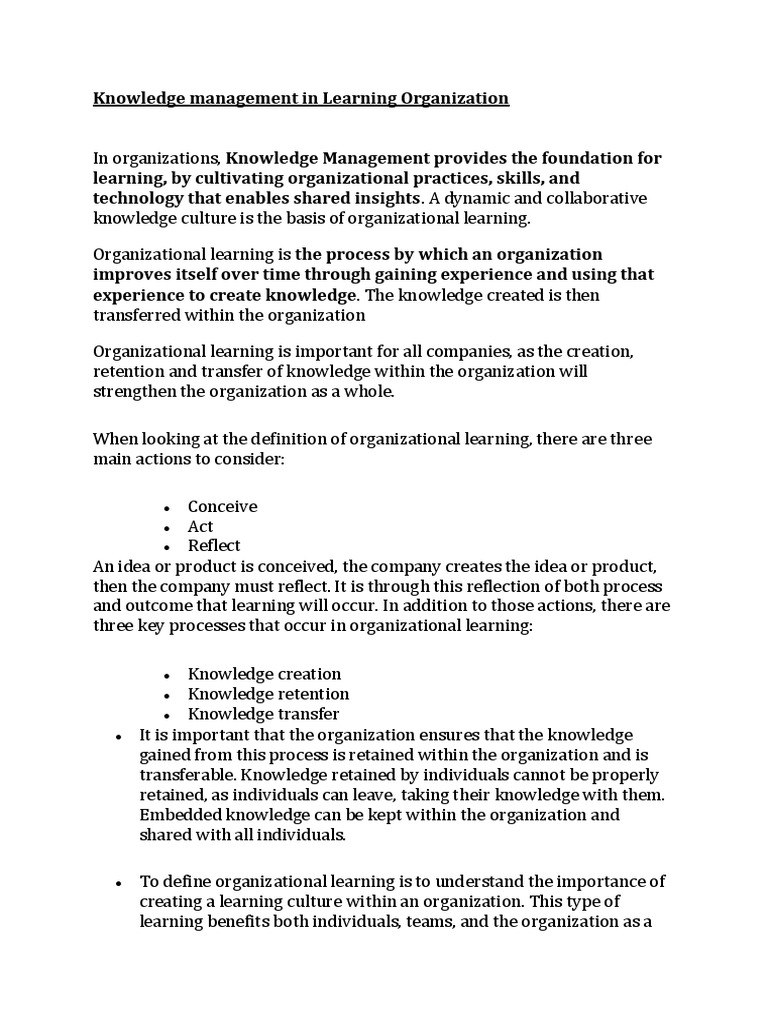 KM in Learning Organization | PDF | Learning | Organizational Behavior