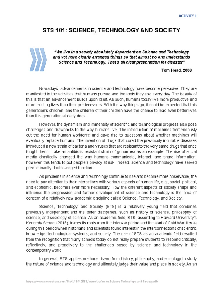 STS 101 Activity 1 PDF | Download Free PDF | Science | Sociology