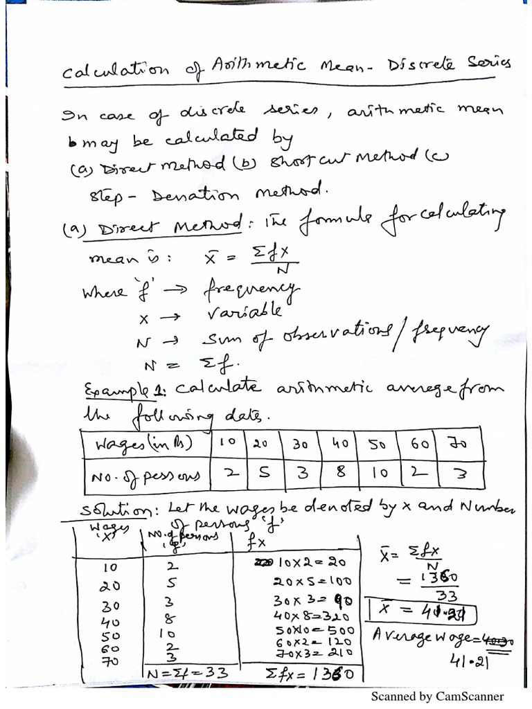 Calculation of Arithmetic Mean in Case of Discrete Series | PDF