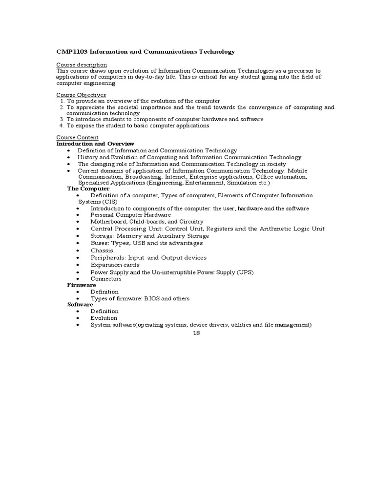 CMP1103 Information and Communications Technology | PDF | Computer Hardware | Information