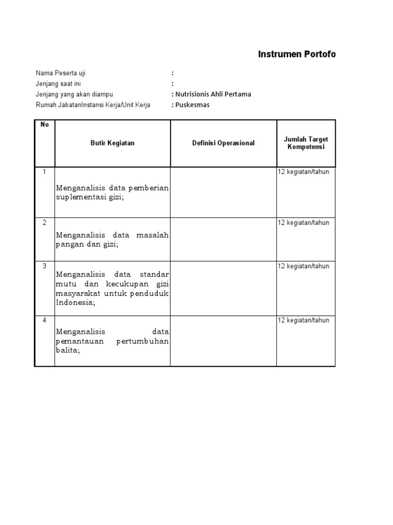 Form Penilaian Ukom Jafung Nutrisionis Ahli Pertama | PDF