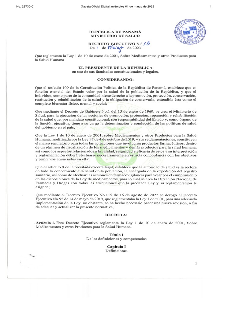 DECRETO EJECUTIVO N°13 DE 1 DE MARZO DE 2023 (deroga 115) | PDF