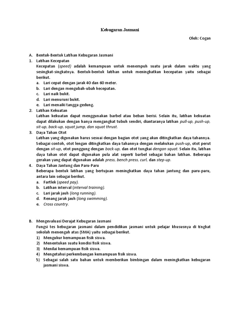 Portofolio PJOK - Kebugaran Jasmani | PDF