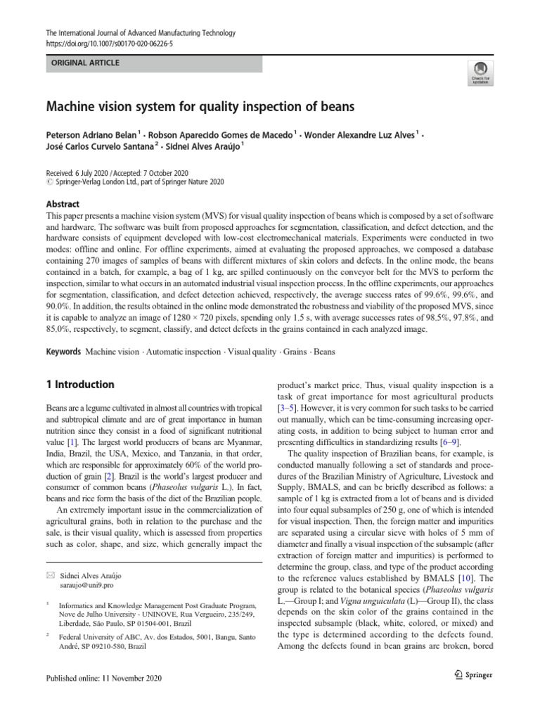 Machine Vision System For Quality Inspection of Beans PDF | PDF | Image ...