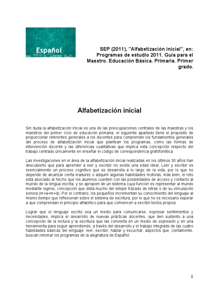D1 - SEP - Alfabetización Inicial | PDF | Literatura | Escritura