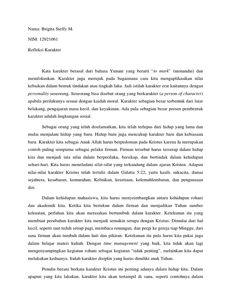 Brigita Steffy M - Refleksi Karakter PDF | PDF