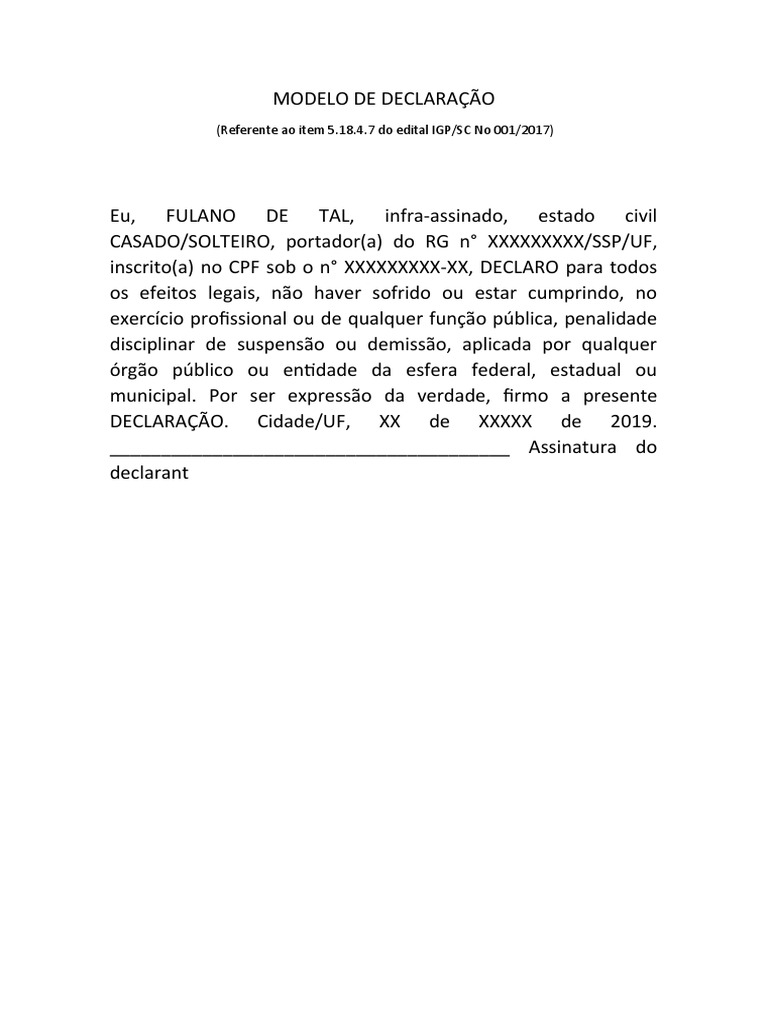 Modelo de Declaração | PDF
