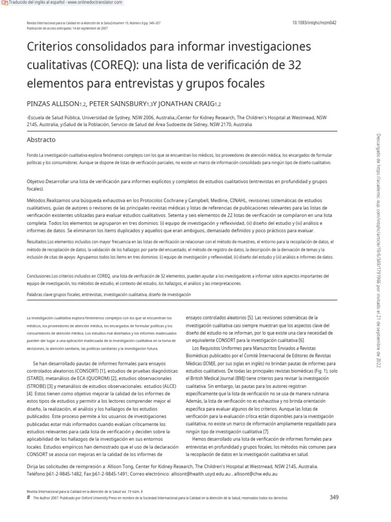 Criterios COREQ: Lista de verificación 32 elementos | PDF | Grupo de ...