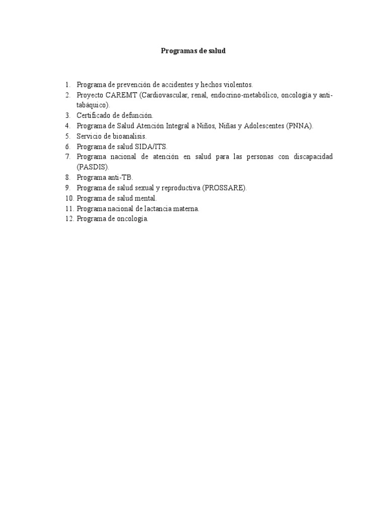 Listado Programas de Salud | PDF