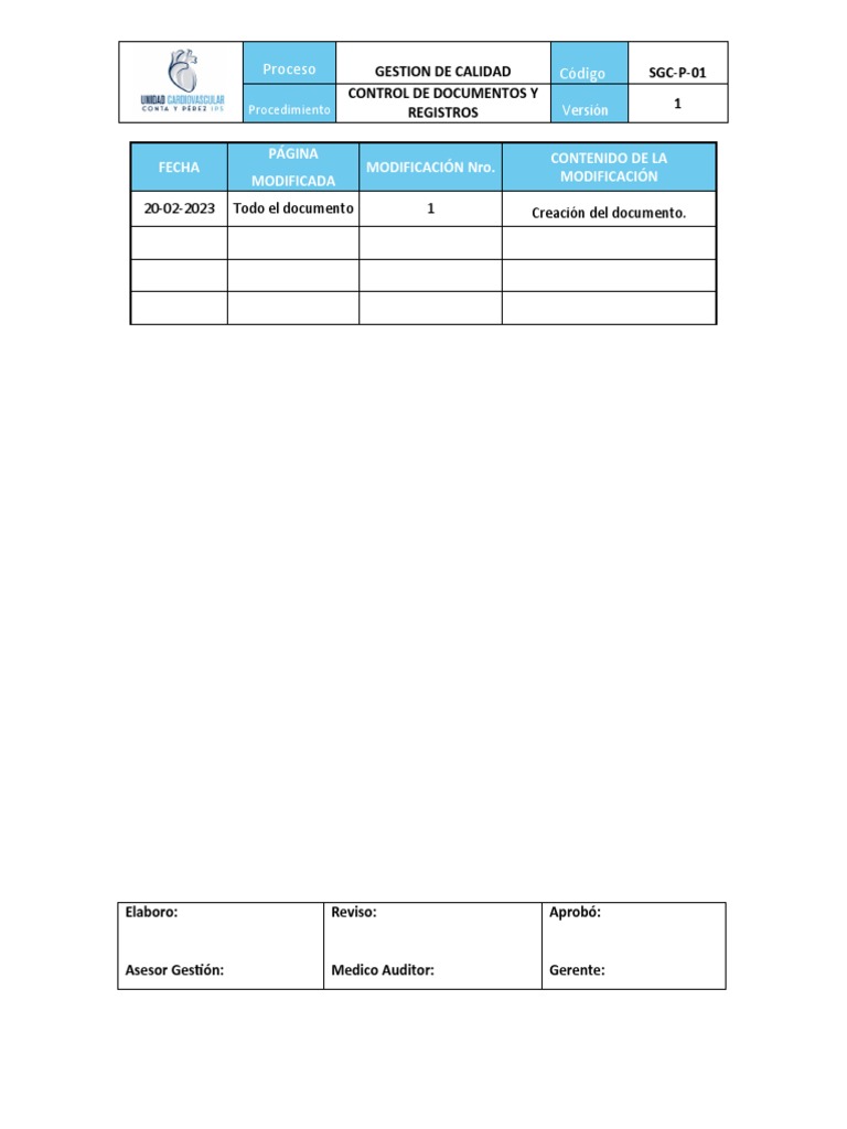 SGC-P-01 Procedimiento Control de Documentos y Registros | PDF | Archivo de computadora ...