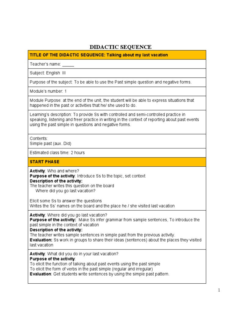 Didactic Sequence Simple Past | PDF | Question | Subject (Grammar)