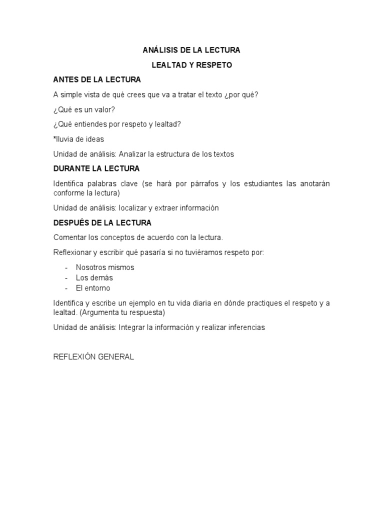 ANÁLISIS DE LA LECTURA.docx | PDF