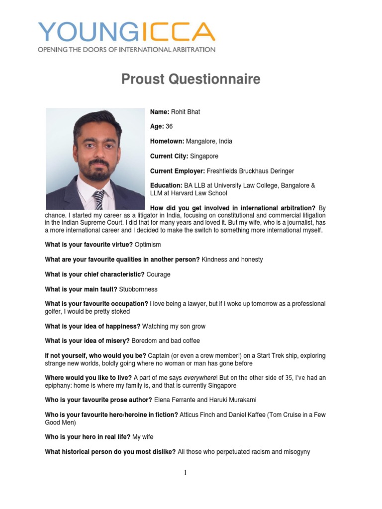 Rohit Bhat YICCA Proust Questionnaire 2023 | PDF