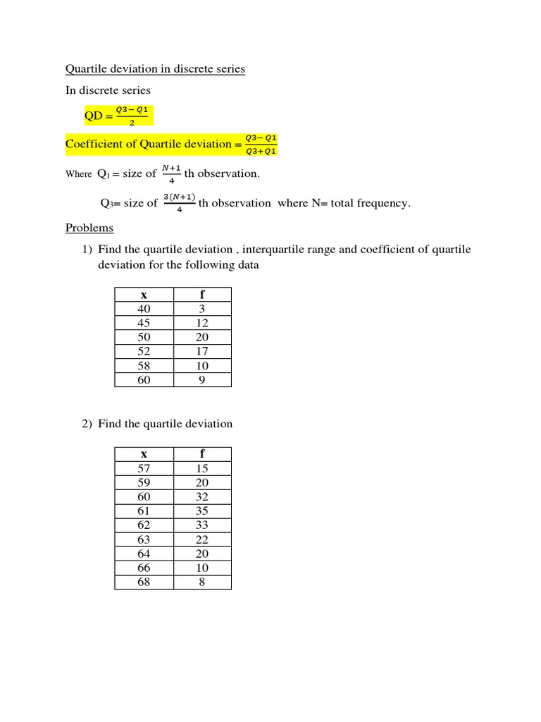 Quartile Deviation in Discrete Series | PDF