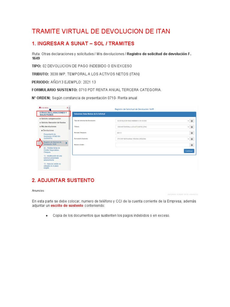 TRAMITE VIRTUAL DE DEVOLUCION DE ITAN | PDF