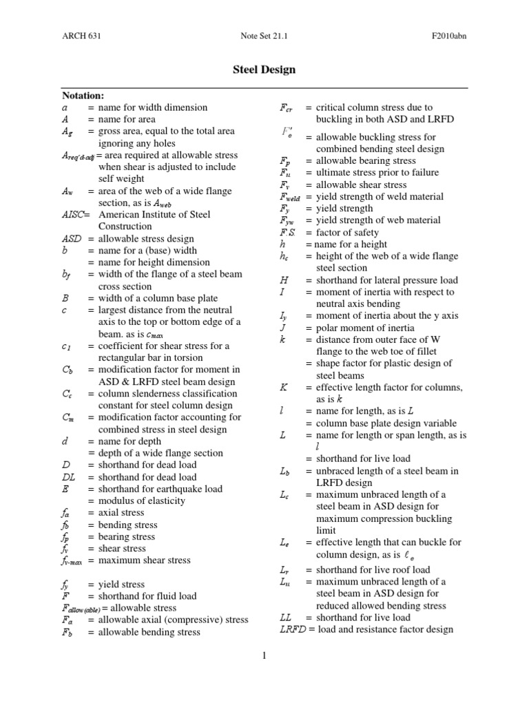 Notation:: Steel Design | PDF | Bending | Strength Of Materials